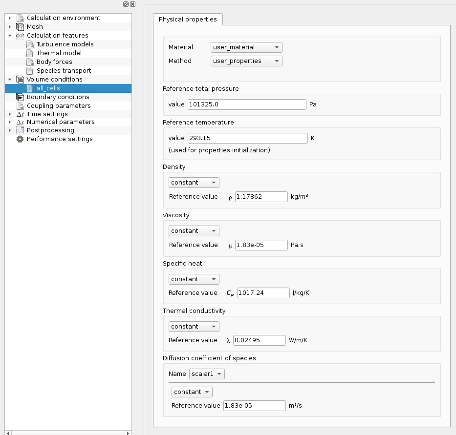 code_saturne: Setup of the main parameters