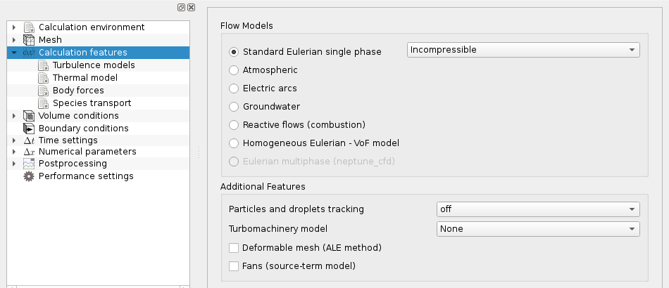 code_saturne: Setup of the main parameters